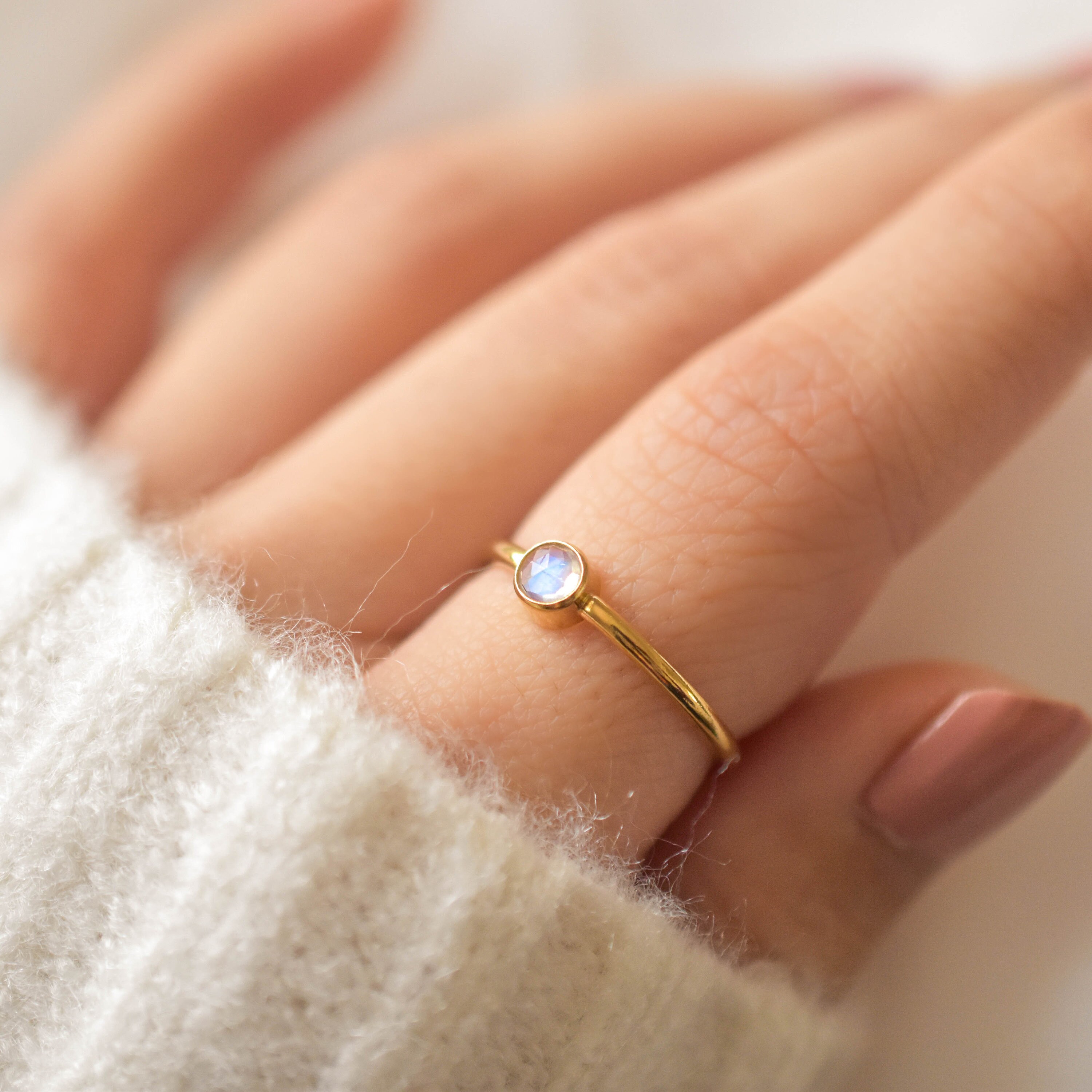 Moonstone Ring Real Moonstone Ring Gemstone Ring Dainty | Etsy