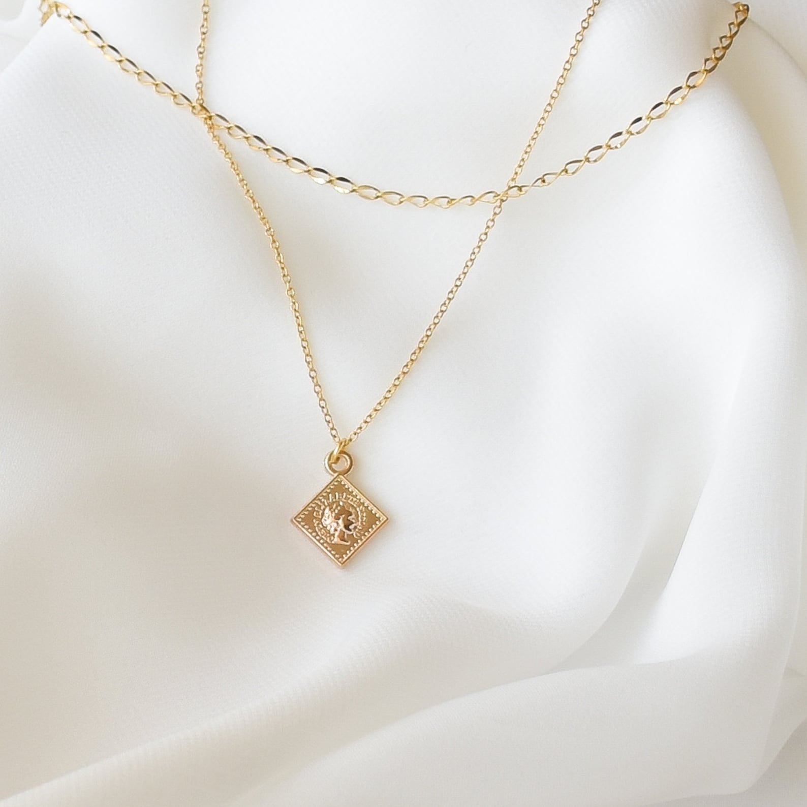 Square Pendant Layered Necklace Set Square Pendant Necklace | Etsy