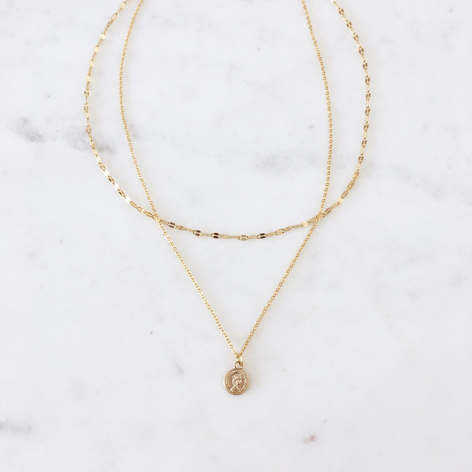 Small Gold Coin Necklace Set Gold Elizabeth Necklace, Coin Pendant ...