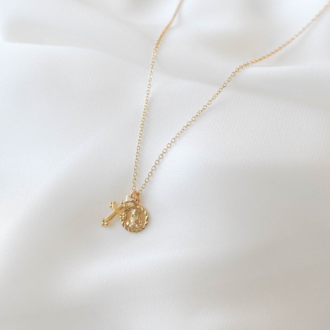 Gold Filled Cross St Jude Necklace - Gold Cross Necklace, Dainty Cross ...