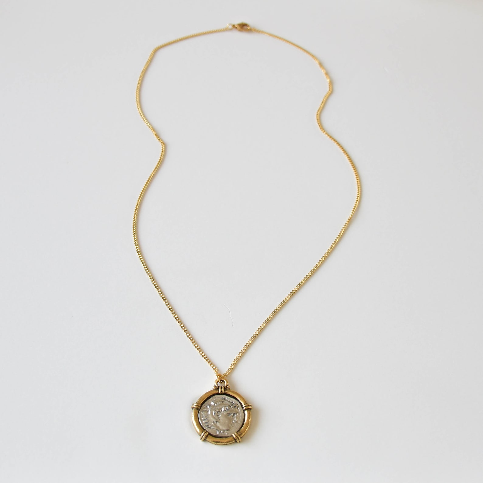 Silver Coin Necklace - Two Tone Necklace, Silver Gold Necklace, Two ...