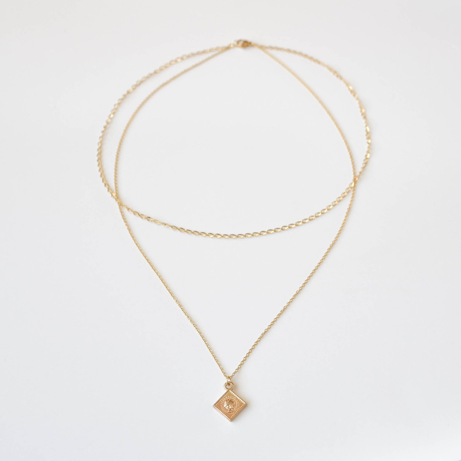 Square Pendant Layered Necklace Set Square Pendant Necklace | Etsy
