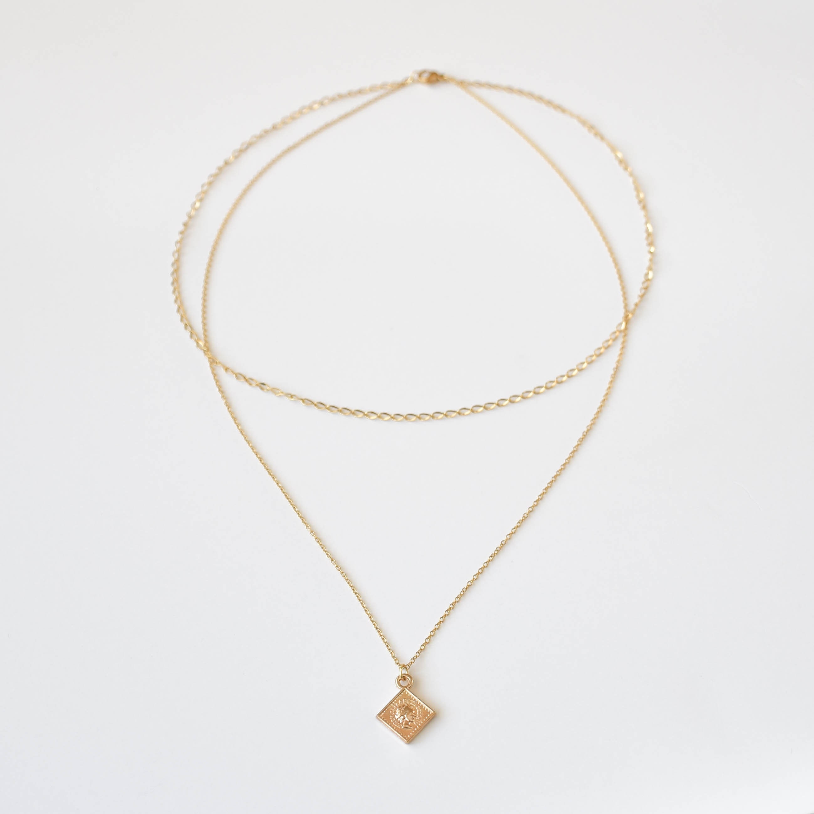 Square Pendant Layered Necklace Set Square Pendant Necklace | Etsy