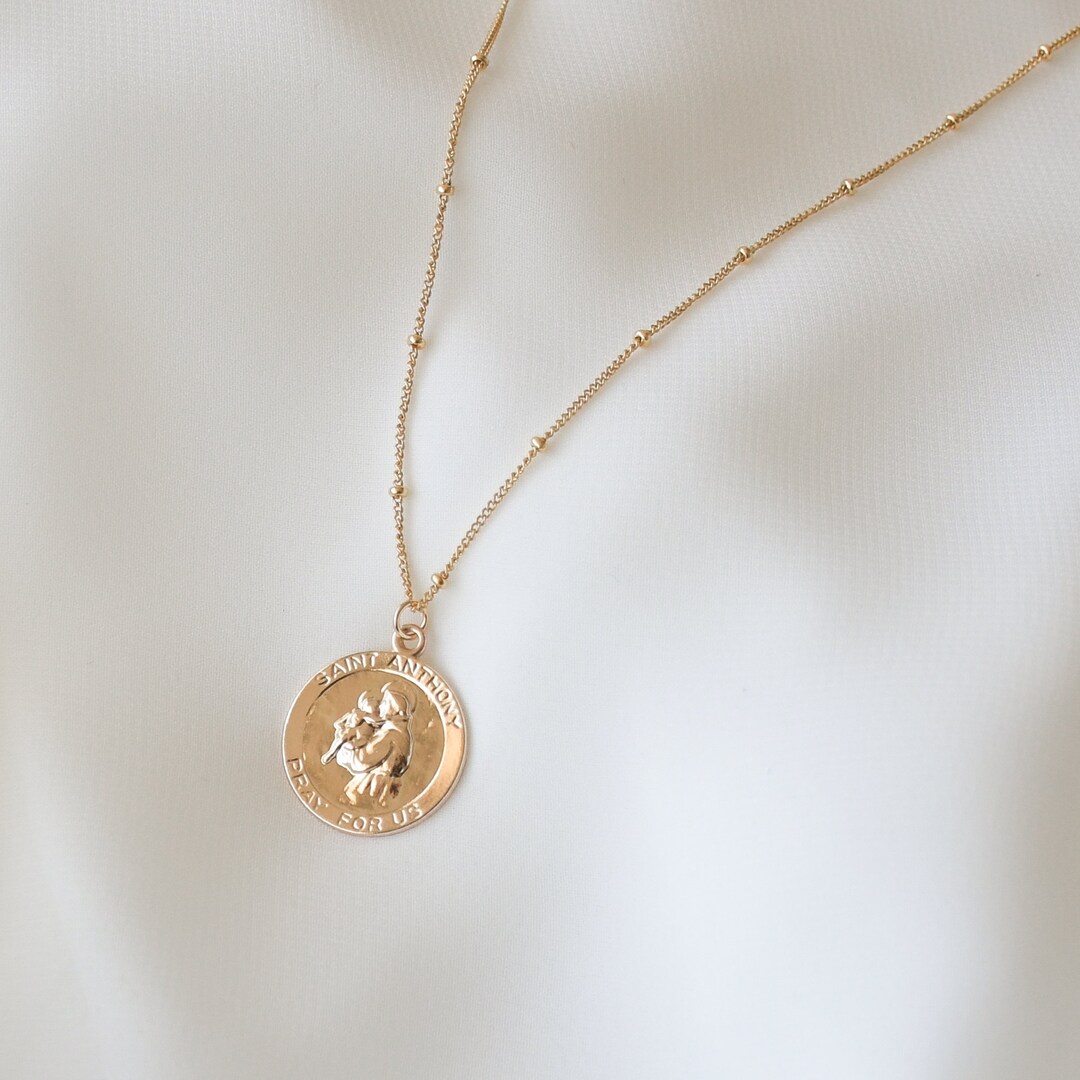 St Anthony Coin Necklace - Gold Filled Coin Necklace, Gold Coin Pendant ...
