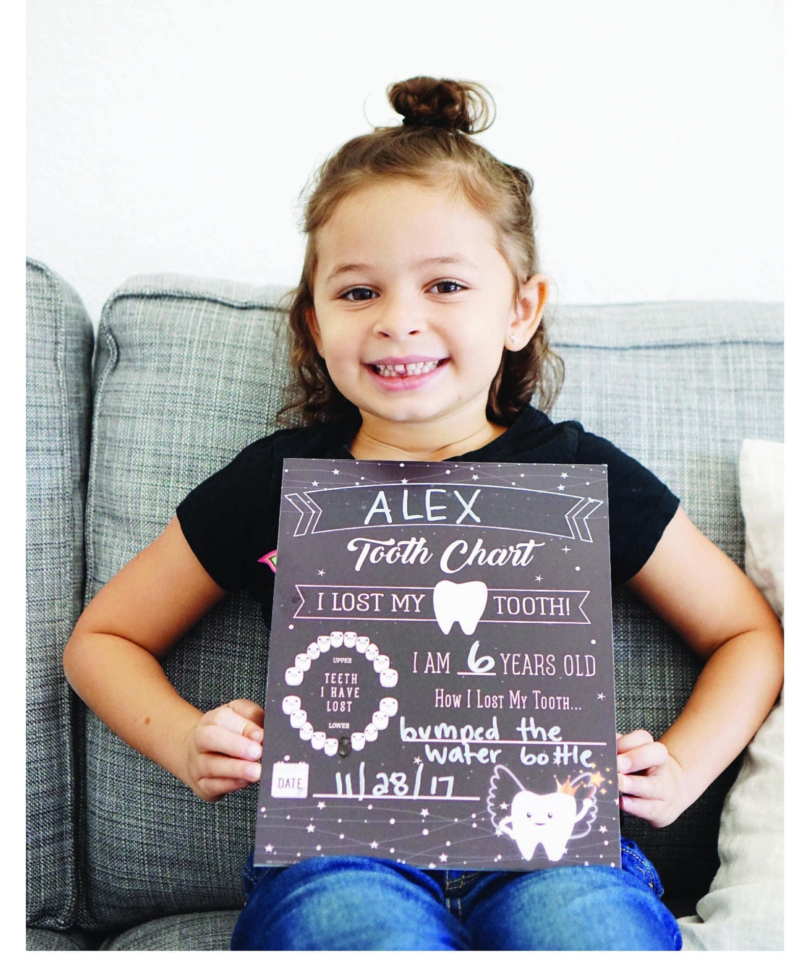 Reusable TOOTH Chart Erasable Sign Includes White Chalk Crayon Mimics ...