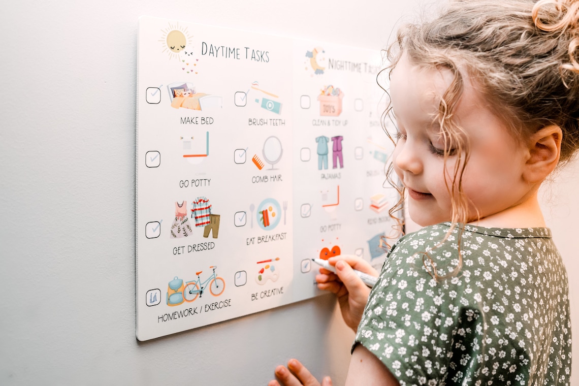 Reusable Routine Chart Whiteboard Checklist Kids Chore | Etsy