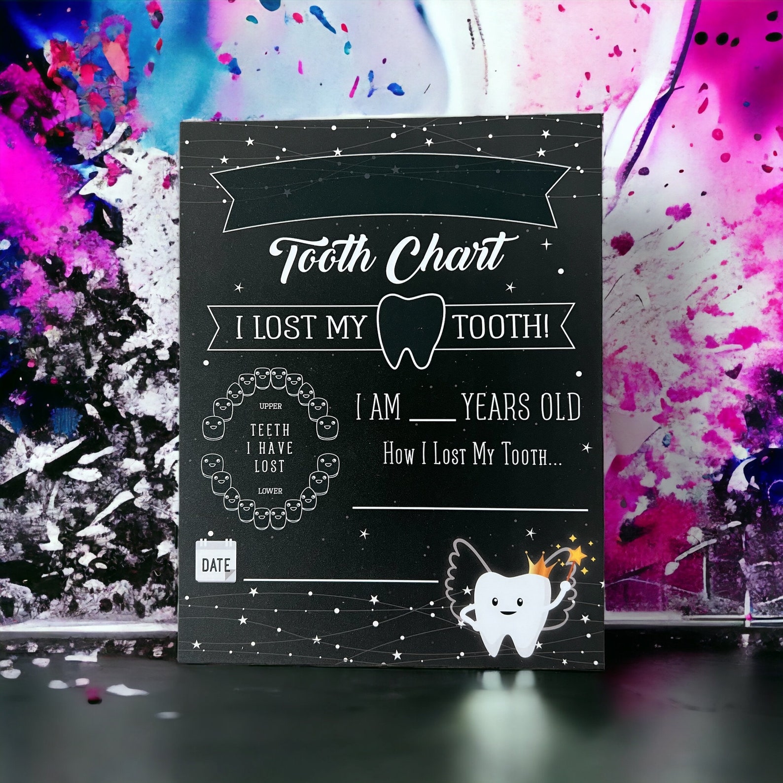 Reusable TOOTH Chart Erasable Sign Includes White Chalk Crayon Mimics ...