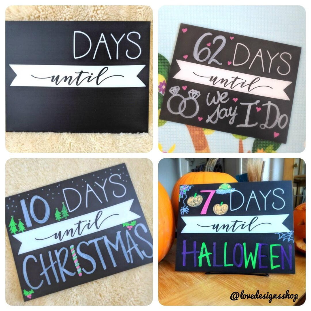 Reusable COUNTDOWN Days Until Sign Includes White Chalk Crayon Mimics ...