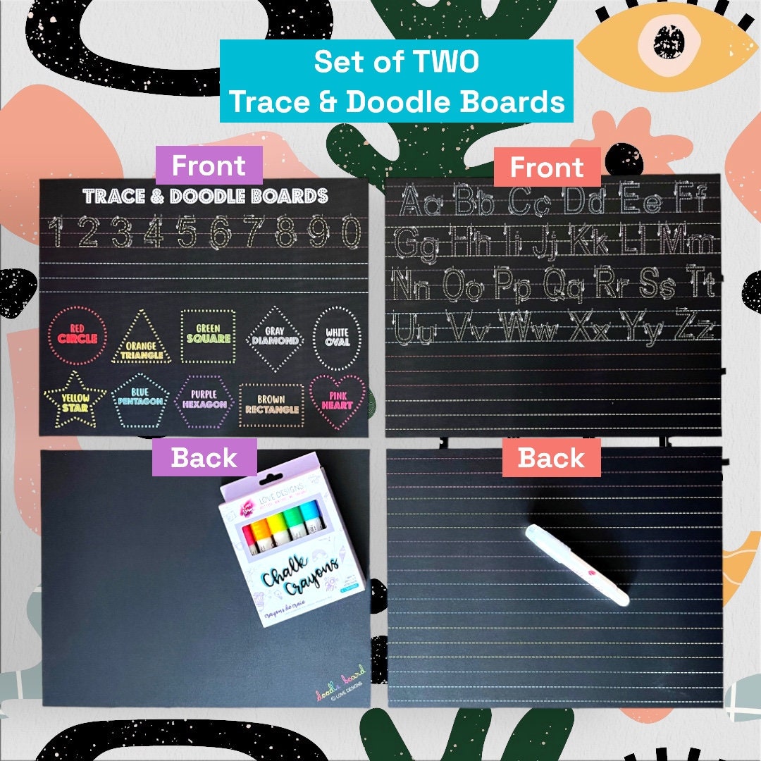 Reusable Trace & Doodle Boards (set of 2 = 4 Sides of Fun), ABC, 123 ...