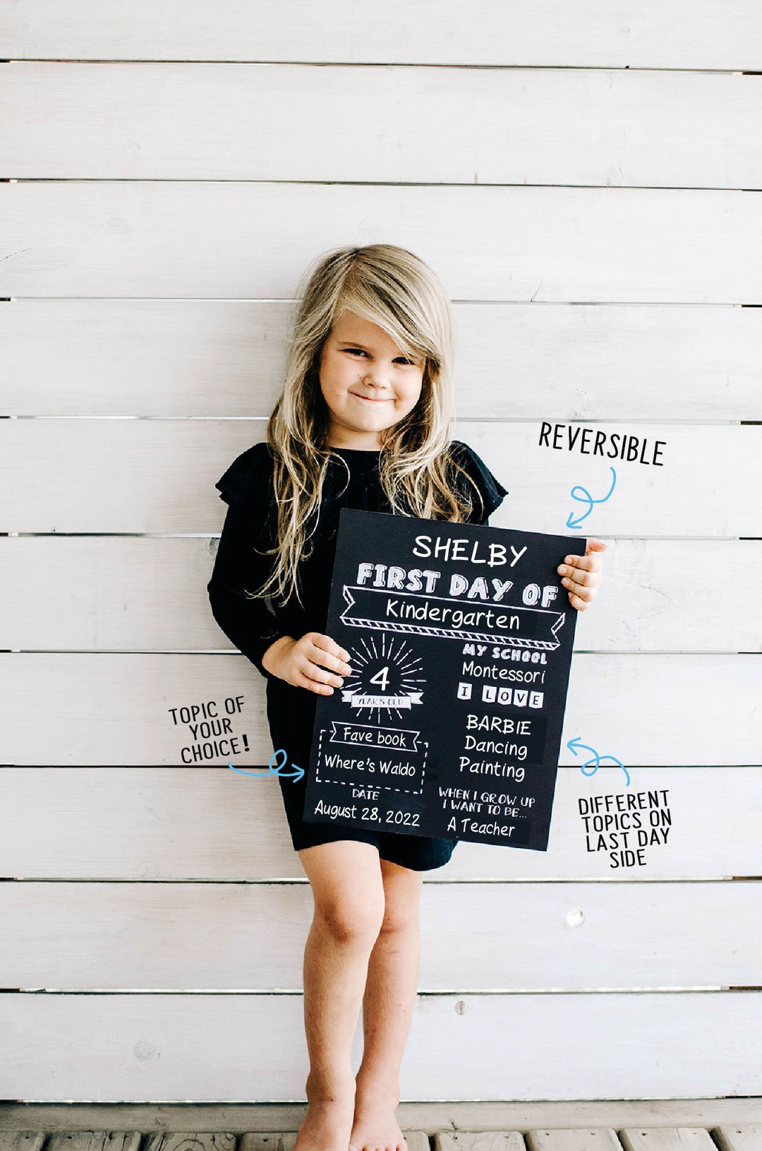 2-in-1 MONOCHOME Reusable First & Last Day of School Sign, First Day of ...