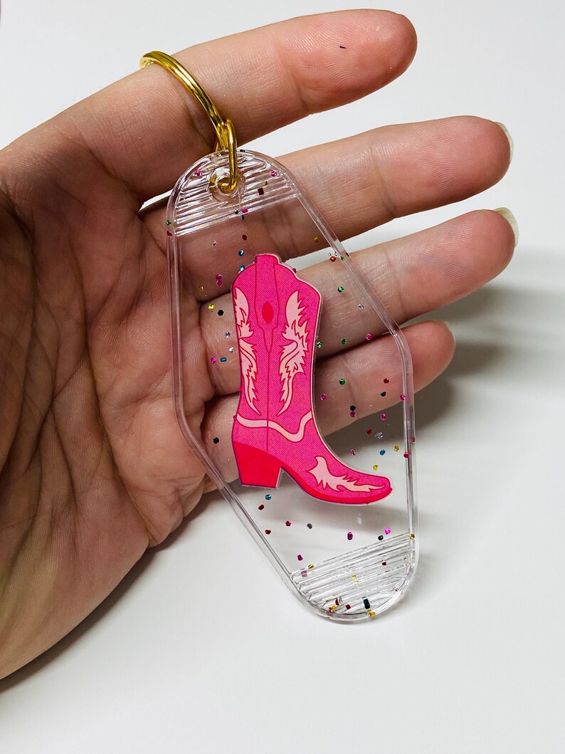 Rodeo Cowgirl Boot Hotel/motel Keychain, Cowboy, Pink, Clear W ...