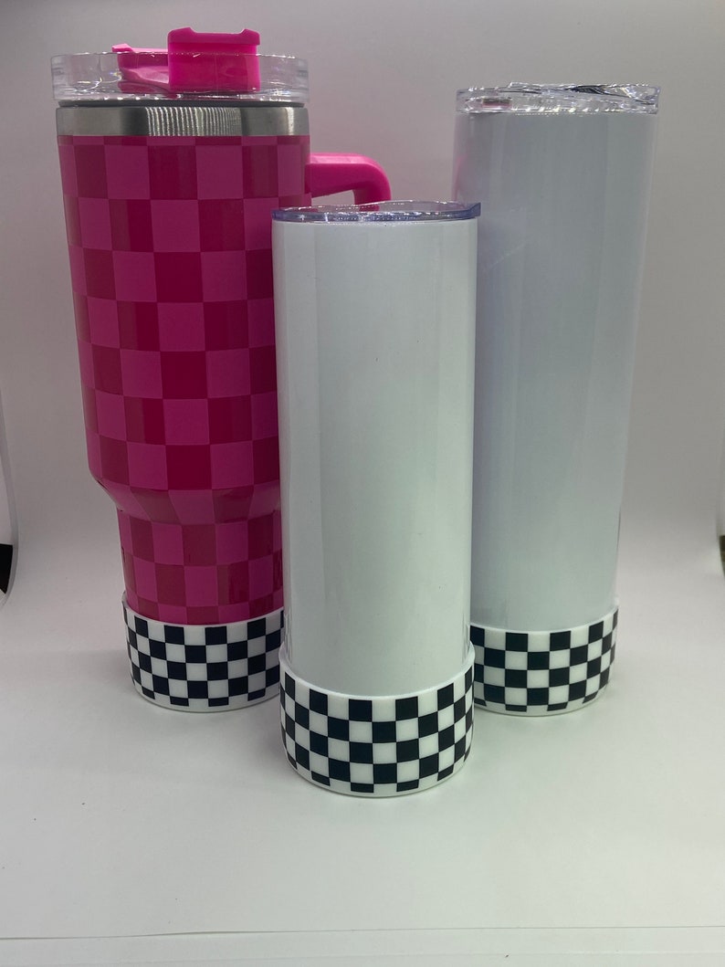 Checkered Silicone Tumbler Boot Bottom Cover Accessory, Black White ...