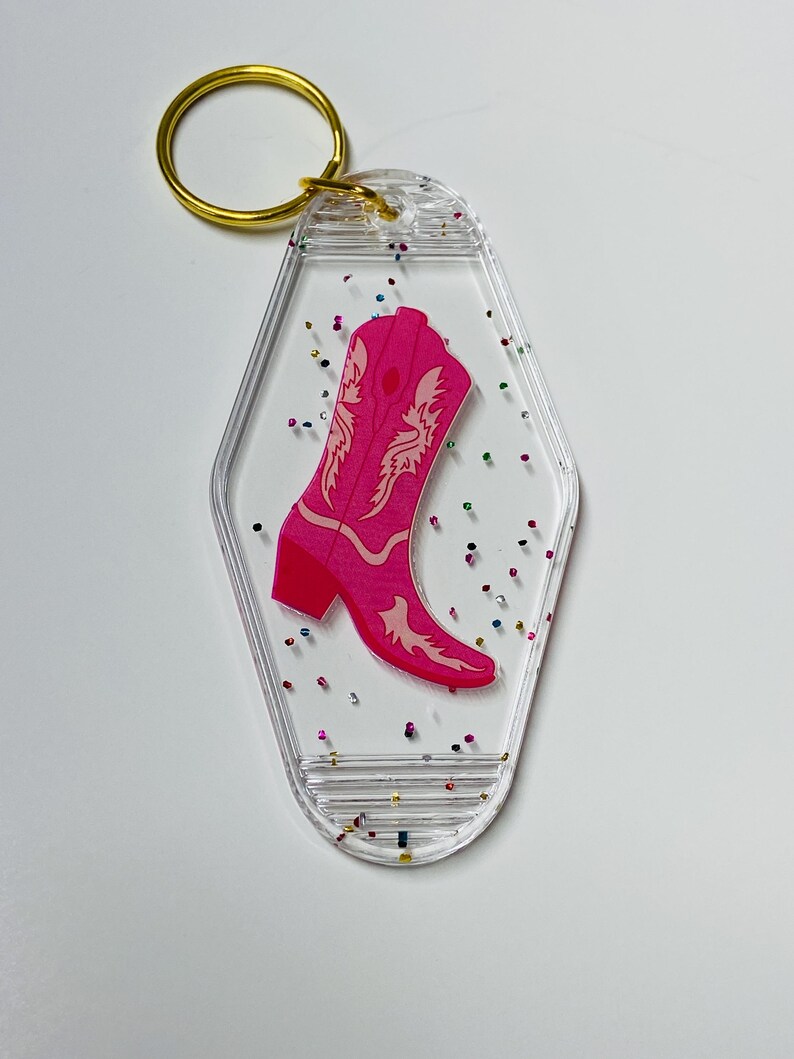 Rodeo Cowgirl Boot Hotel/motel Keychain, Cowboy, Pink, Clear W ...