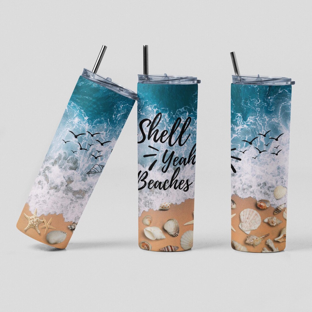 Shell Yeah Beaches Stainless Steel Tumbler, Lid & Straw, Multi Color ...