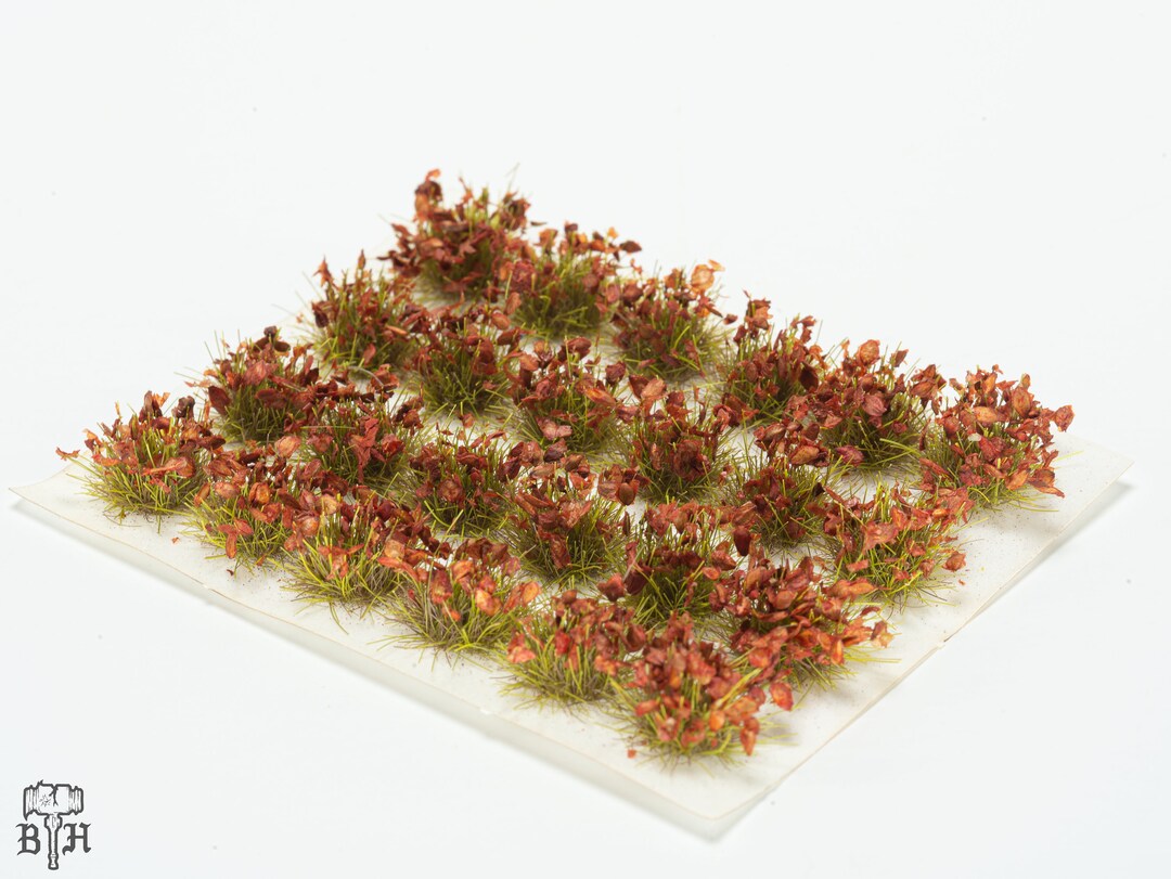 Autumn Frock Red Grass Tufts Set Model Miniature Diorama Basing Terrain ...