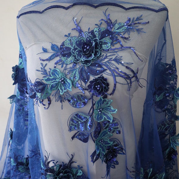 3d Royal Blue Rose Fabric - Etsy