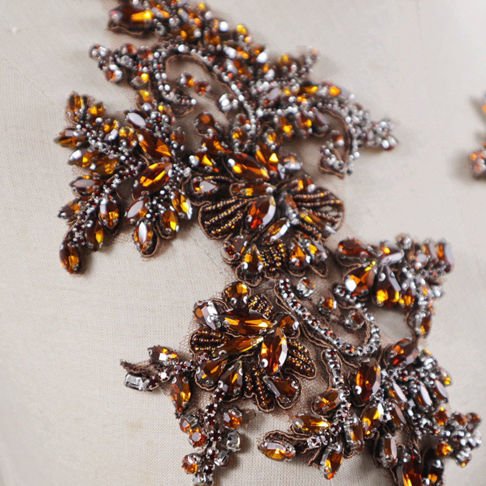 Deluxe Handmade Brown Rhinestone Applique French Beaded Lace - Etsy