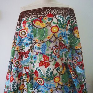 Heavy Embroidered Lace Fabric by the Yard, Multi Colors Embroidery ...