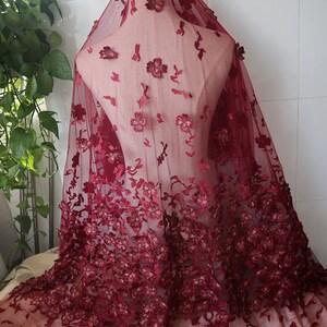 Dark Red 3D Guipure Lace Fabric, Wine Red Elegant Fine Tulle ...