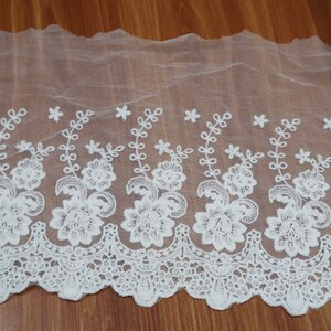 Ivory Cream Cotton Embroidered Mesh Lace Trimming Embroidery | Etsy
