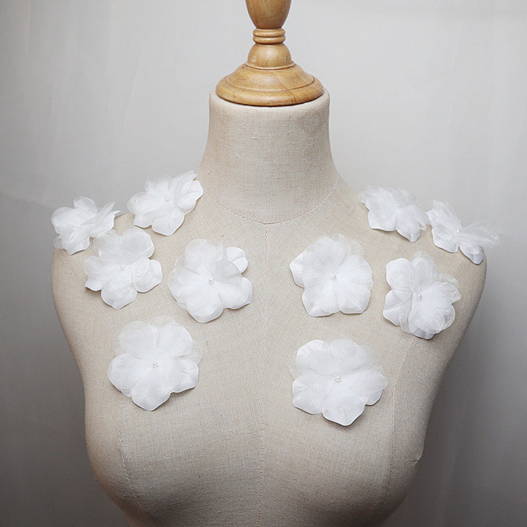 5 Pcs off White 3d Fabric Flower 3D Chiffon Pear Beaded - Etsy