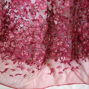 Dark Red 3D Guipure Lace Fabric, Wine Red Elegant Fine Tulle ...