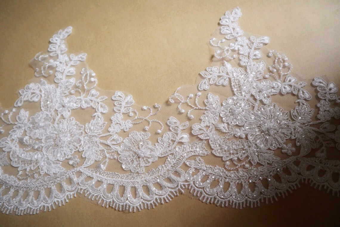 Luxury Ivory Beaded Sequins Lace Trim Stunning Bridal Lace - Etsy