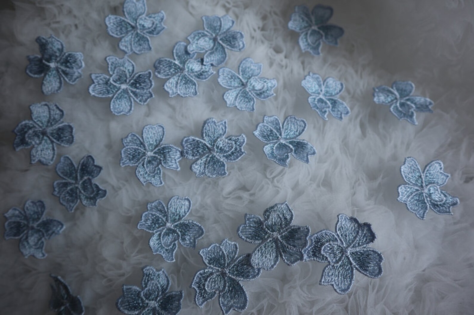 Light Blue Embroidered Flowers, Ivory Bridal Wedding Accessory ...