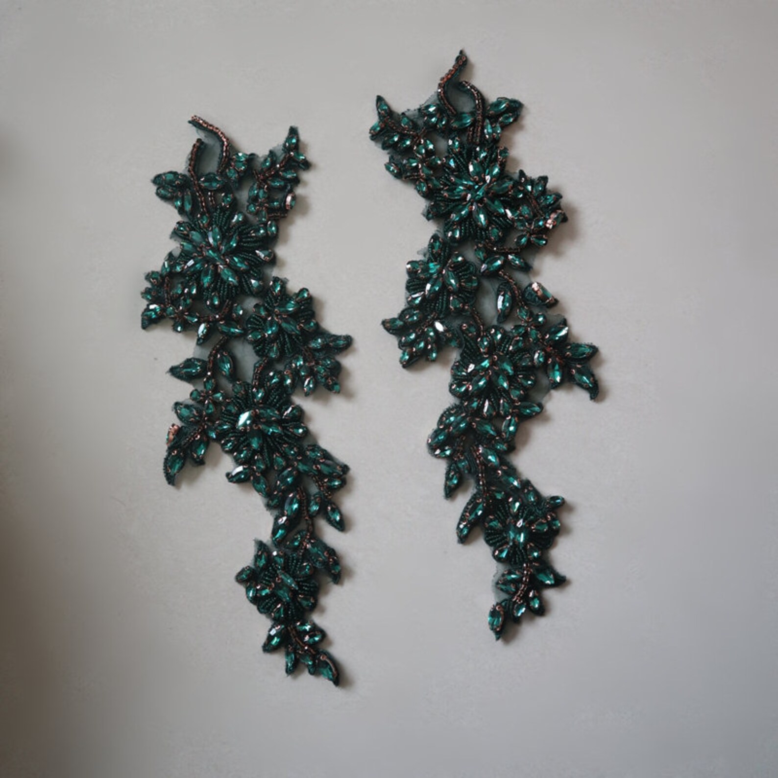 Deluxe Emerald Green Rhinestone Applique Beaded Floral Lace | Etsy