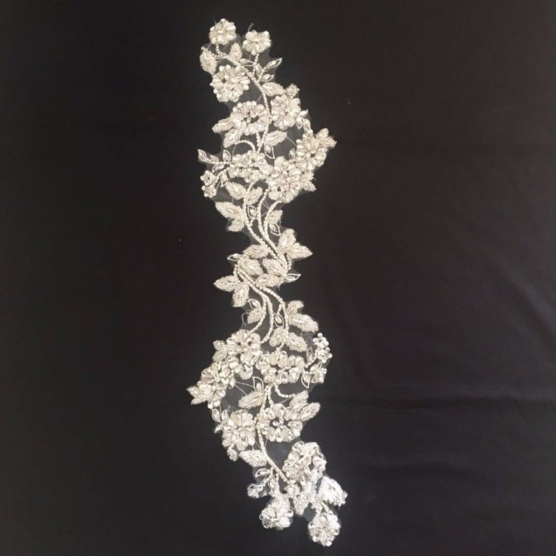 Exquisite Silver Rhinestone Applique Beaded Lace Applique - Etsy
