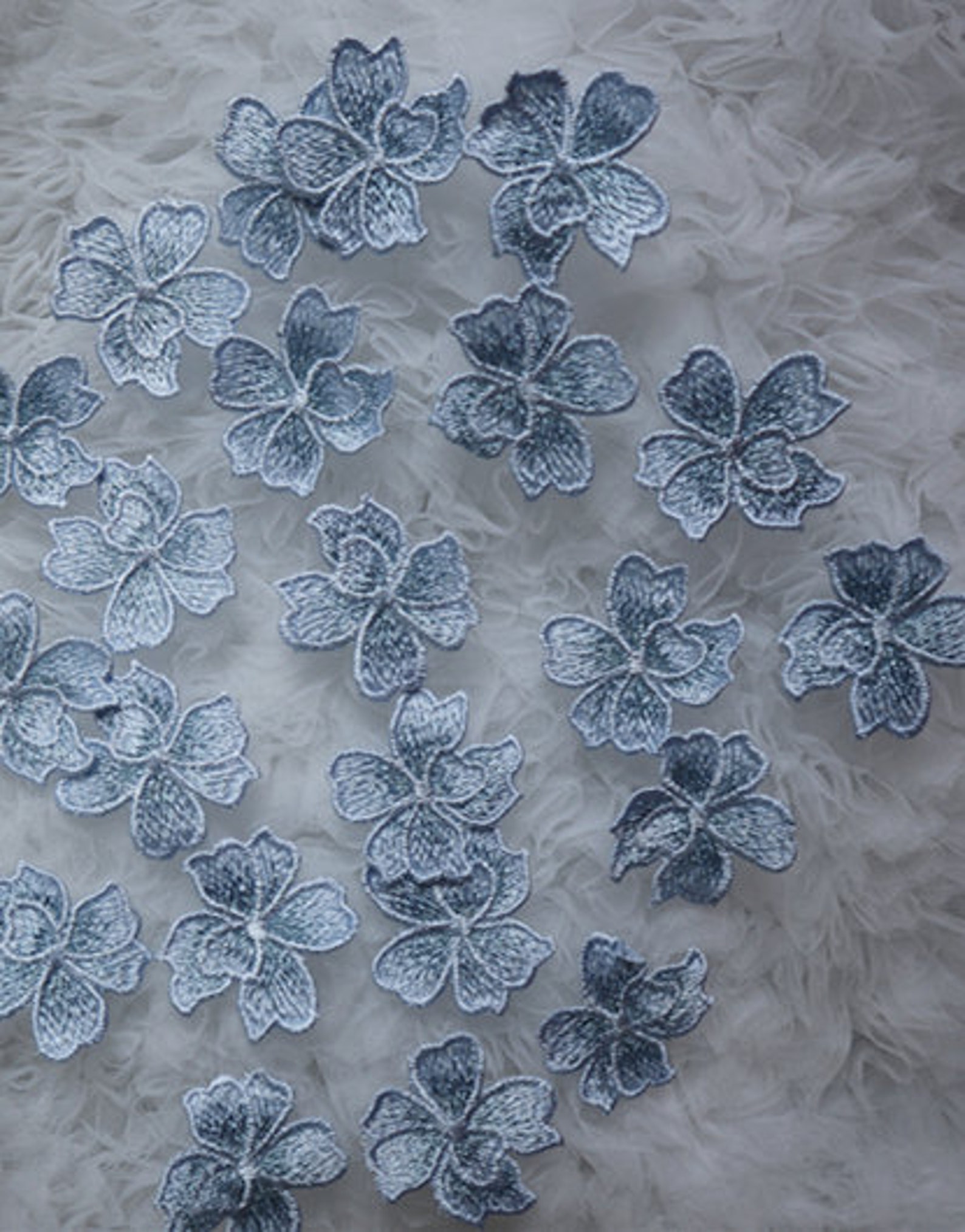 Light Blue Embroidered Flowers Ivory Bridal Wedding | Etsy