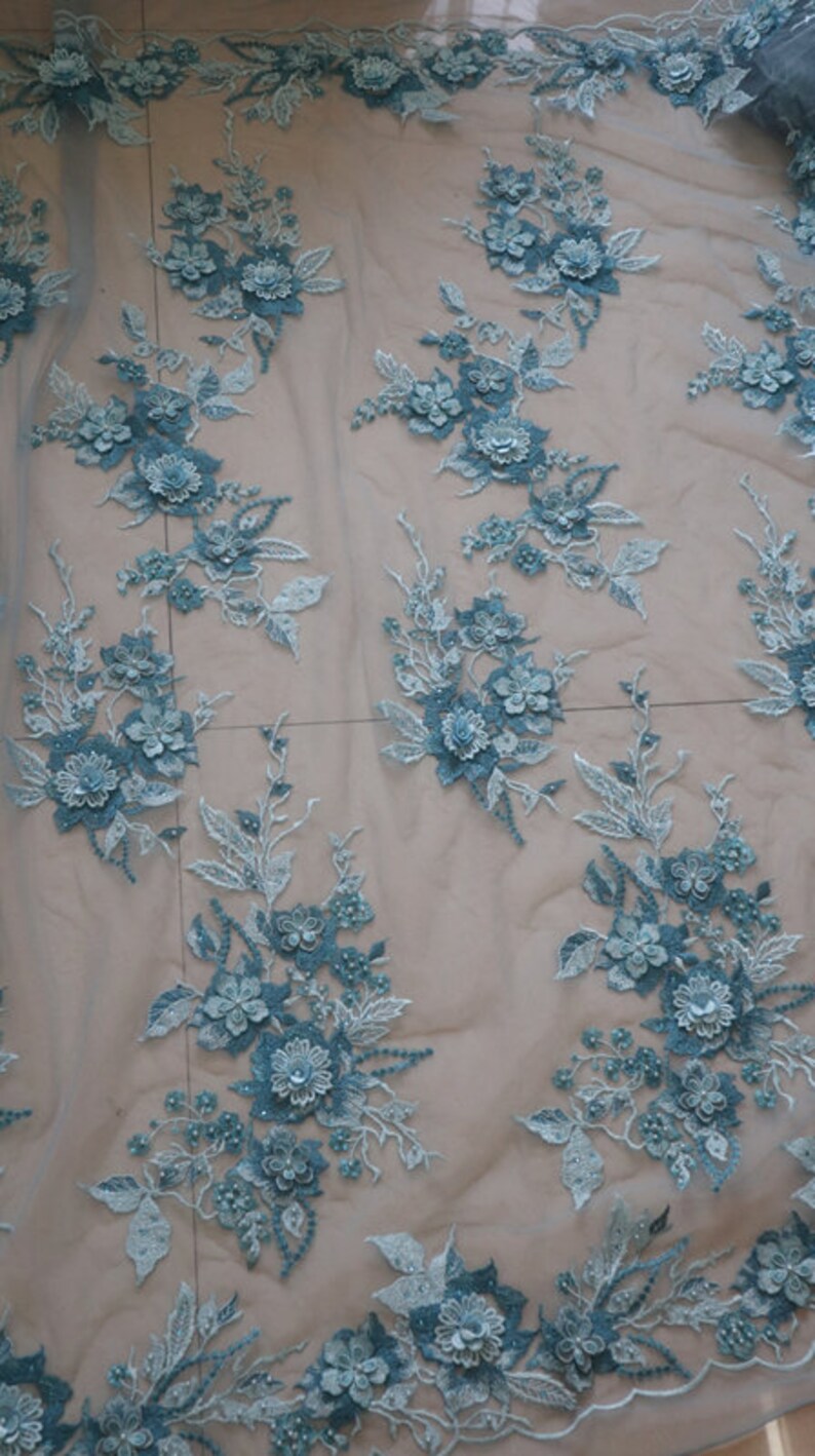 Light Blue 3D Lace Fabric Beaded Handwork 3D Embroidered Lake - Etsy