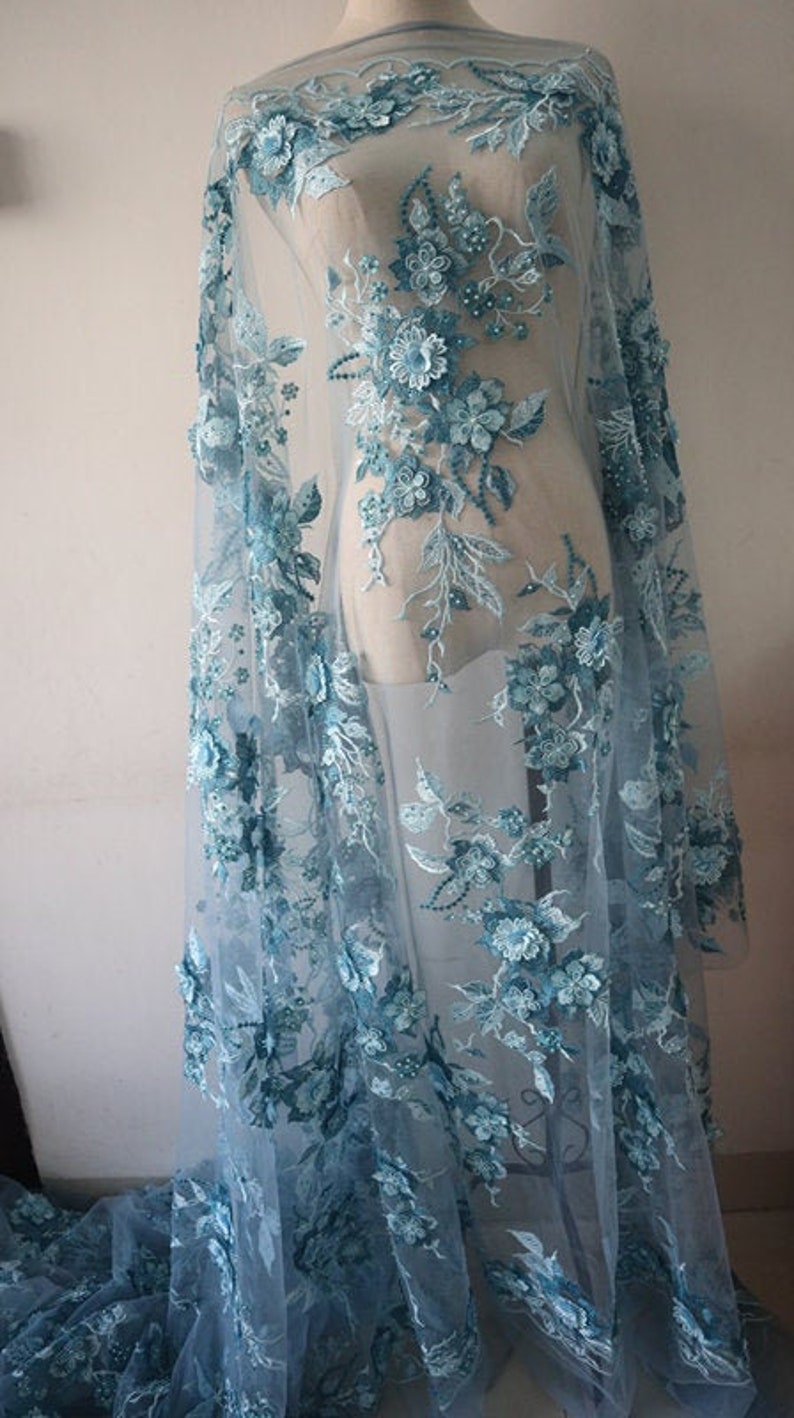 Light Blue 3D Lace Fabric Beaded Handwork 3D Embroidered Lake - Etsy