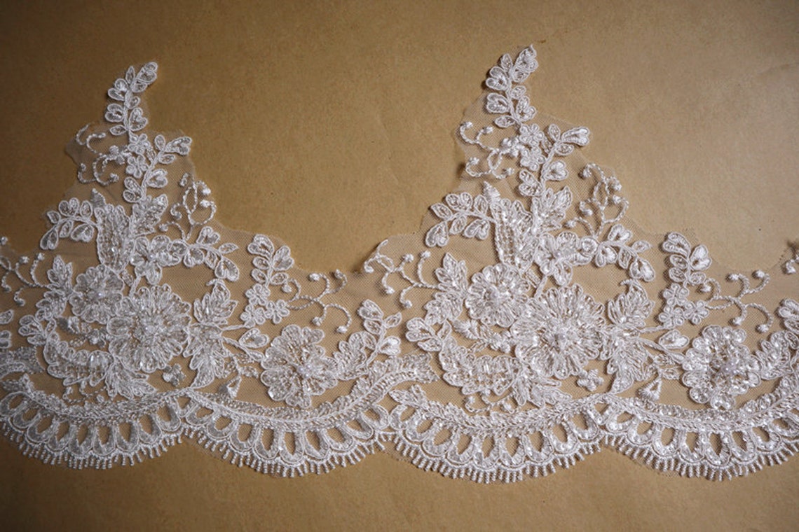 Luxury Ivory Beaded Sequins Lace Trim Stunning Bridal Lace - Etsy