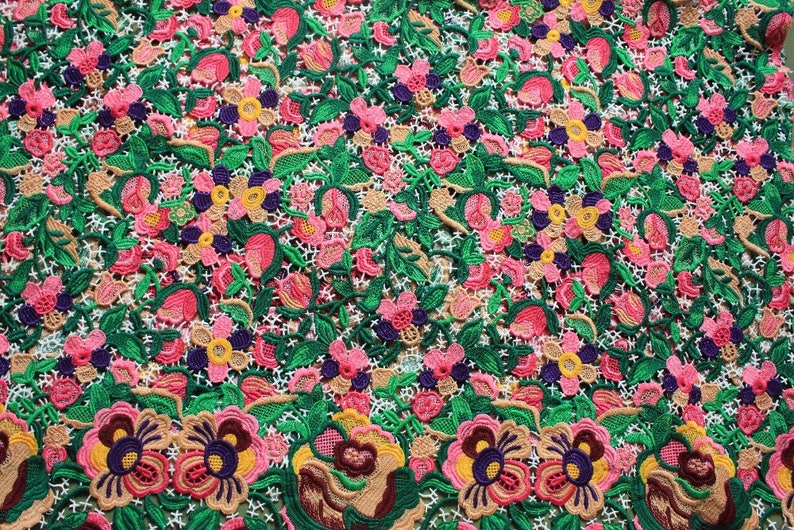 Heavy Embroidered Multi-color Lace Fabric Elegant Fine - Etsy