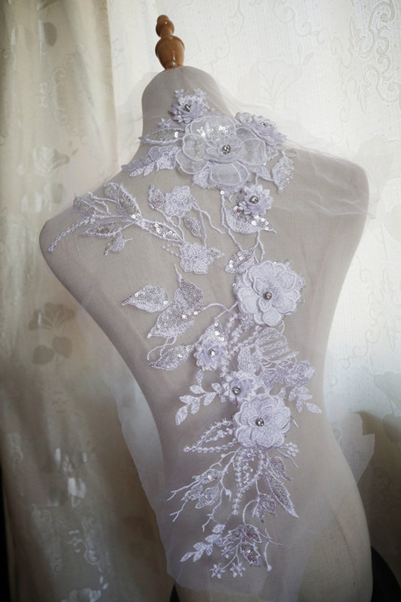 Dark Green Silver Mix Colors 3D Flowers Lace Applique Big | Etsy