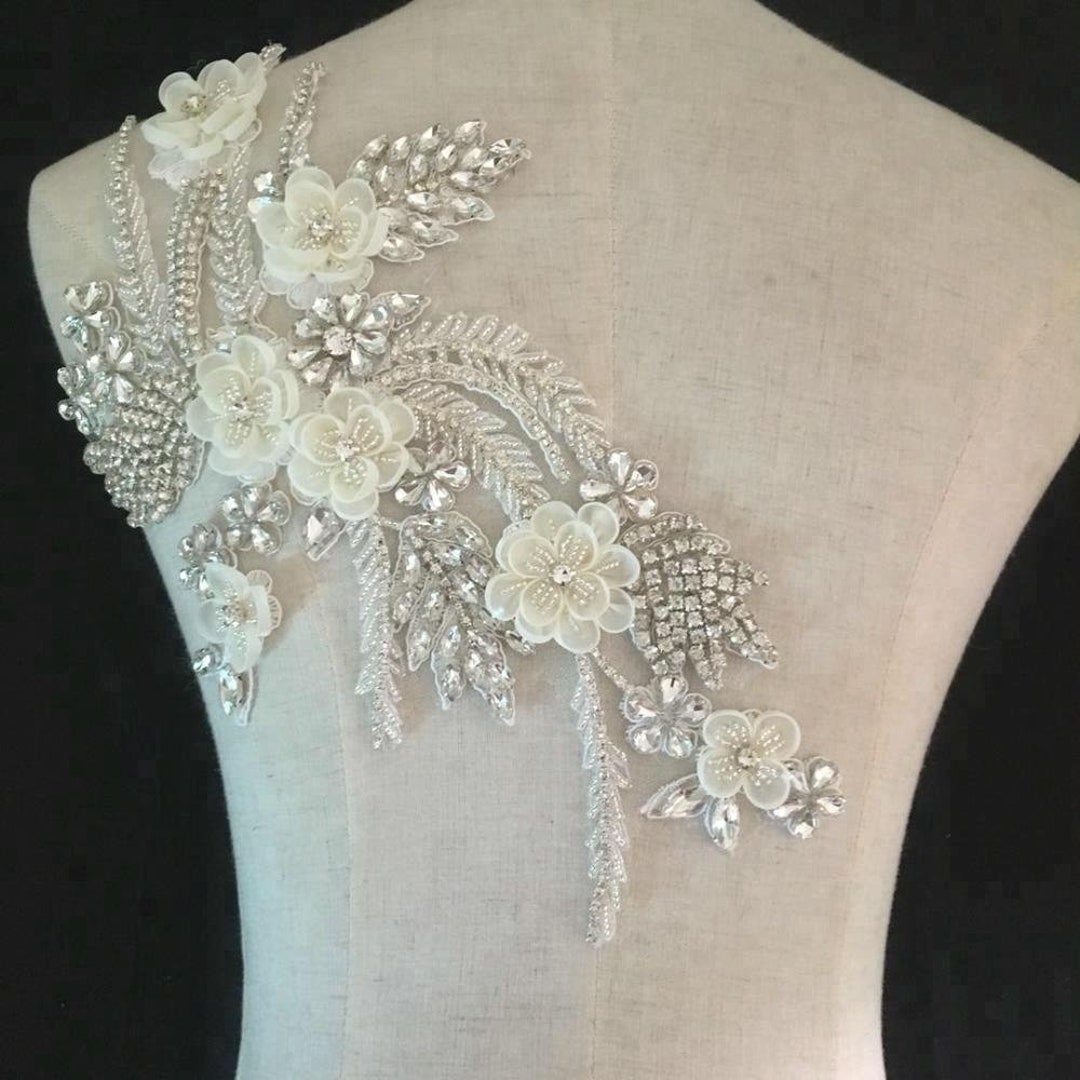 Deluxe Crystal Rhinestone Shoulders Sash Appliques, Ivory Purple 3D ...