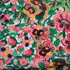 Heavy Embroidered Multi-color Lace Fabric, Elegant Fine Embroidered ...