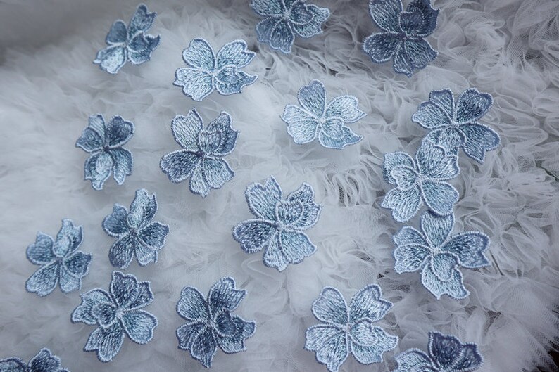 Light Blue Embroidered Flowers Ivory Bridal Wedding - Etsy