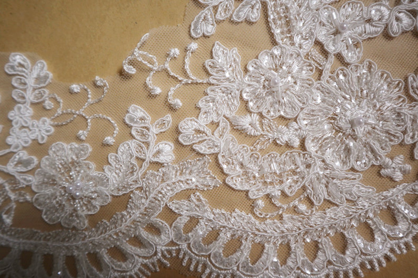 Luxury Ivory Beaded Sequins Lace Trim Stunning Bridal Lace - Etsy
