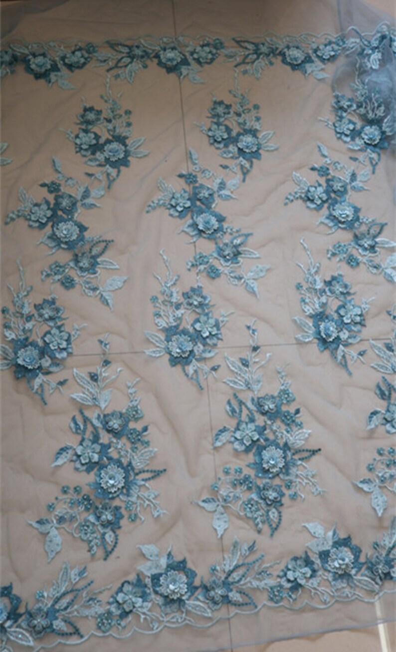 Light Blue 3D Lace Fabric Beaded Handwork 3D Embroidered Lake - Etsy