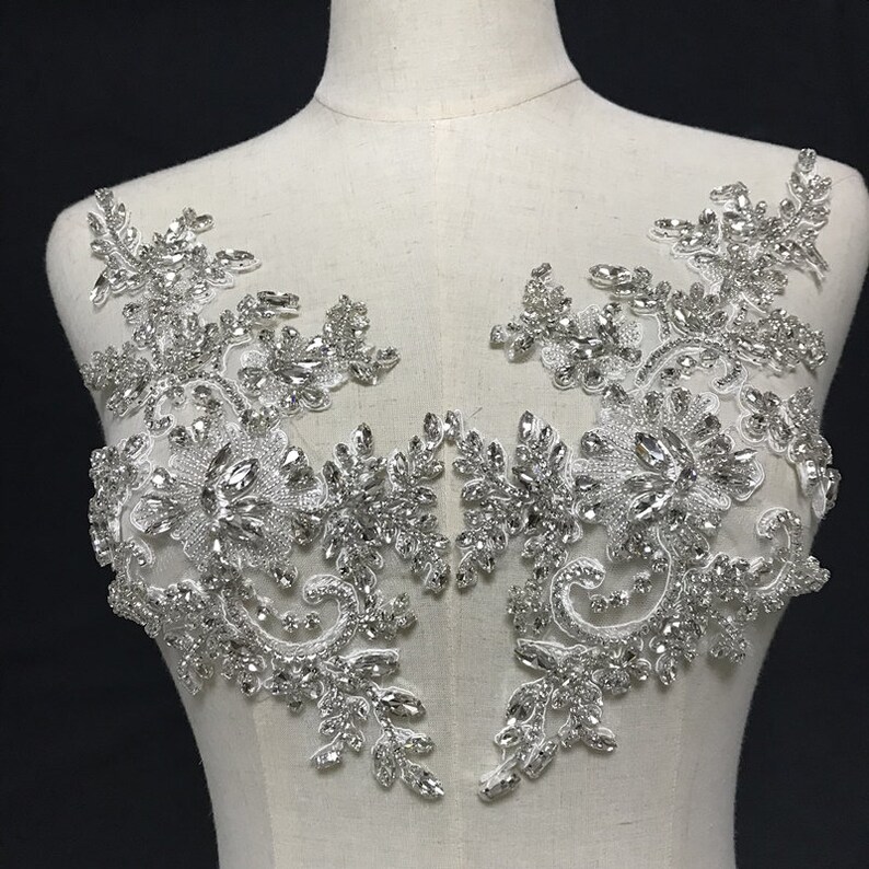 Deluxe handmade beading rhinestone applique beaded lace | Etsy