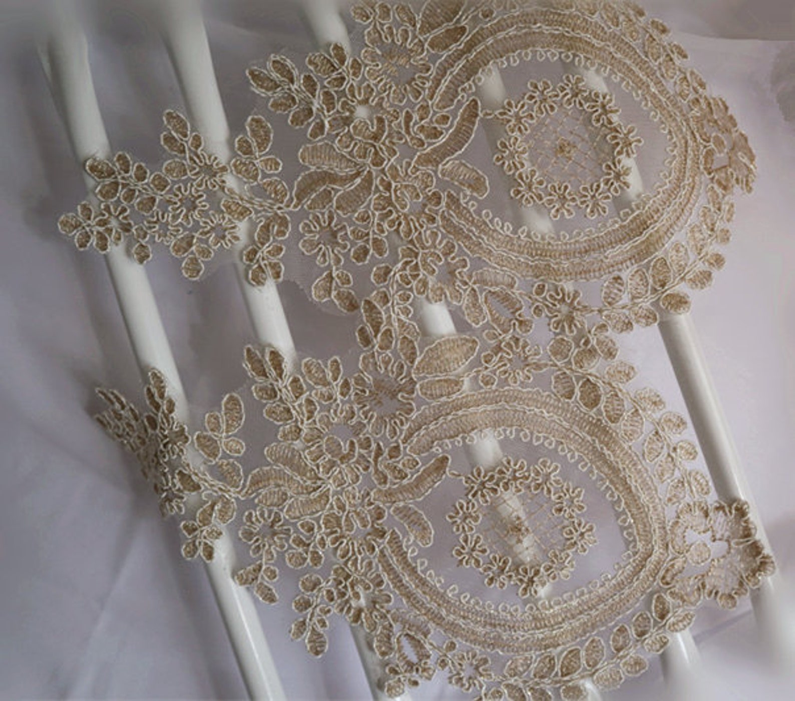 One Gold Embroidered White Cord Lace Applique Alencon - Etsy