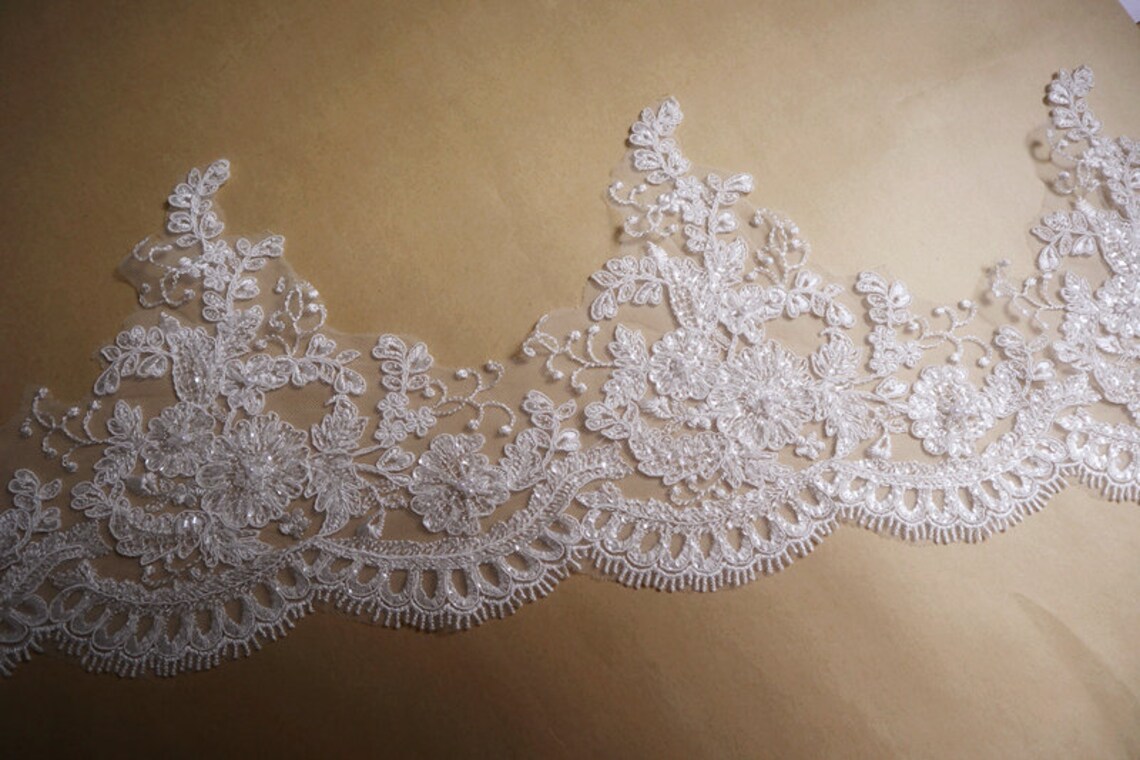 Luxury Ivory Beaded Sequins Lace Trim Stunning Bridal Lace - Etsy