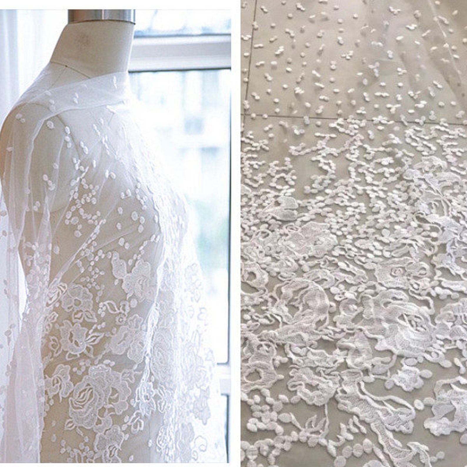 Bestickte Tüll Spitzenstoff retro floraler Spitzenstoff für | Etsy