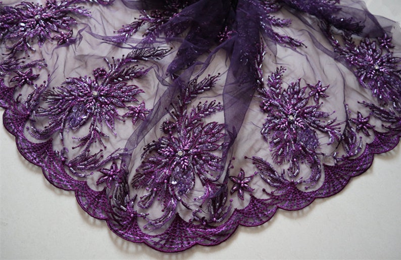 Dark Purple 3D Heavy Beaded Lace Fabric Bridal Lace Appliques | Etsy
