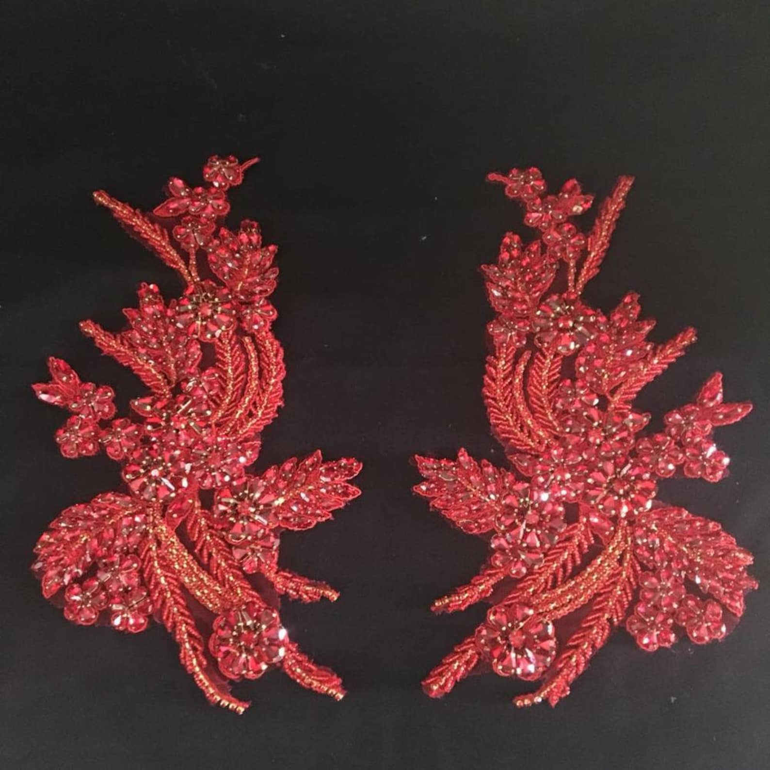 Deluxe Red Rhinestone Appliques Shoulders Sash Collar Beaded - Etsy