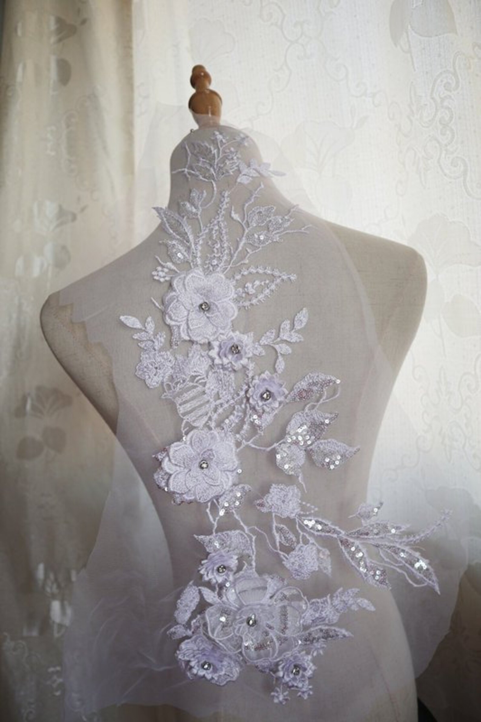 Dark Green Silver Mix Colors 3D Flowers Lace Applique Big | Etsy