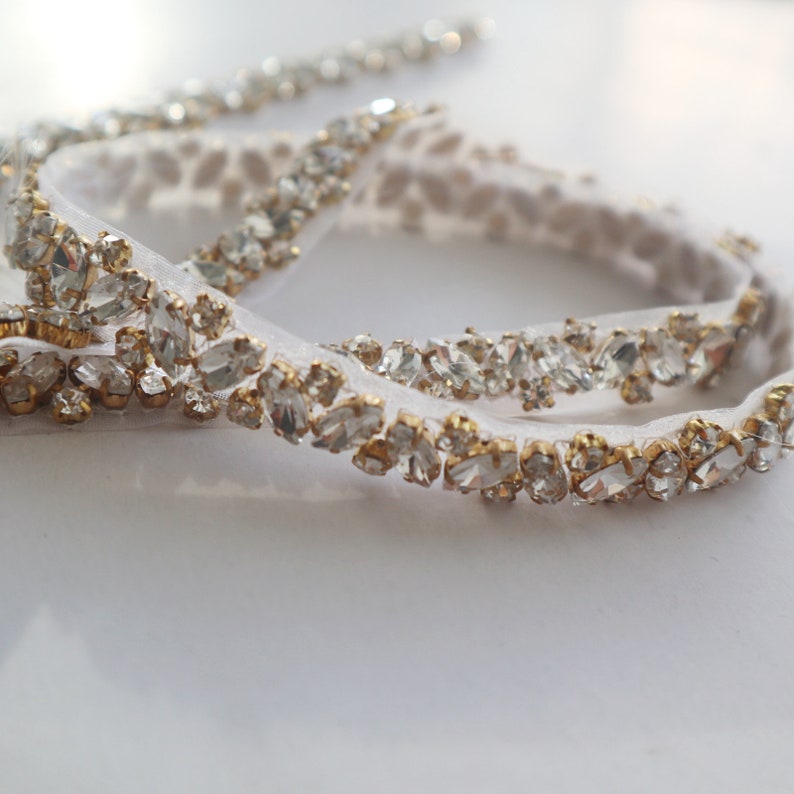 Gold Rhinestone Trim Applique Slim Thin Crystal Beaded Sash | Etsy