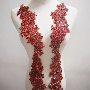 Deluxe Red Rhinestone Beaded Appliques, Gold Beaded Lace Appliques ...
